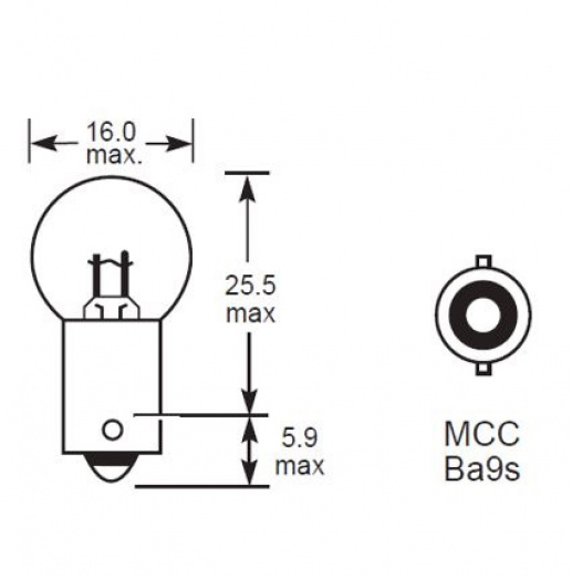 B221: 12 Volt 2.2W MCC BA9S base Instrument & Panel bulb with 15mm ...