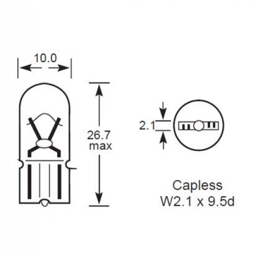 B125: 12 Volt 3.4W WEDGE T10 base Instrument & Panel bulb for Classic ...