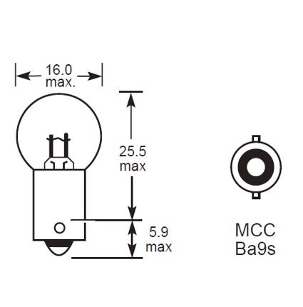 B221: 12 Volt 2.2W MCC BA9S base Instrument & Panel bulb with 15mm ...