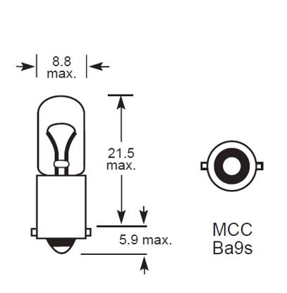 B25D: 6 Volt 0.25A MCC BA9S Instrument & Panel bulb with 10mm tubular ...