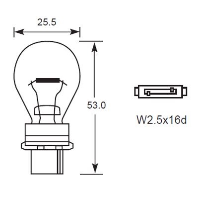 B3156A: 12 Volt 27W W2.5x16D P27W base Indicator bulb - All Bulbs ...