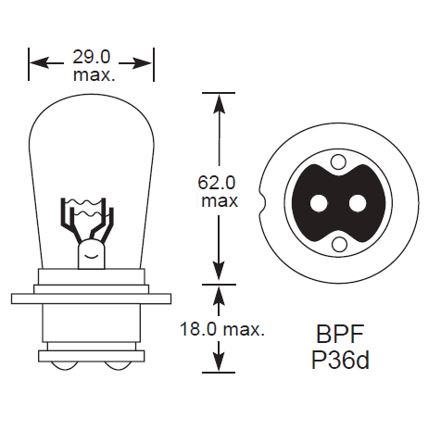 B6721RHY: 6 Volt 36/36W BPF DC P36D base Headlamp bulb - All Bulbs ...