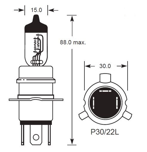 P30 22L: P30 22L base halogen bulb with twin axial filament for Classic ...