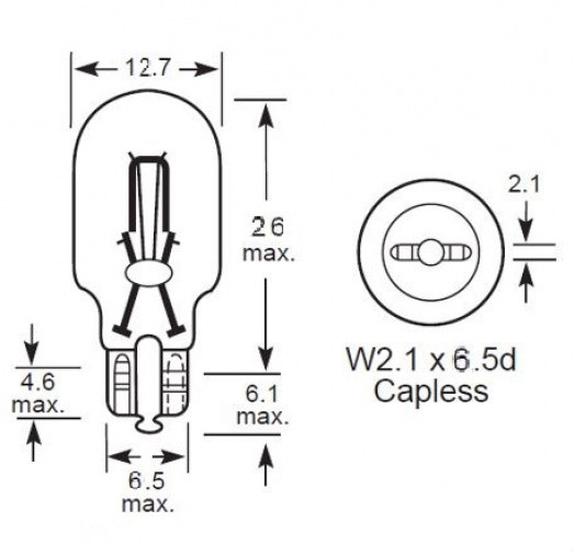WEDGE T7: Wedge T7 base bulbs with W2.1 x 6.5d capless base and single ...