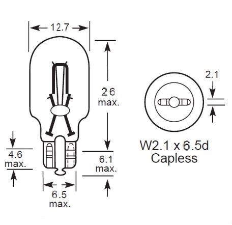 WEDGE T7: Wedge T7 base bulbs with W2.1 x 6.5d capless base and single ...