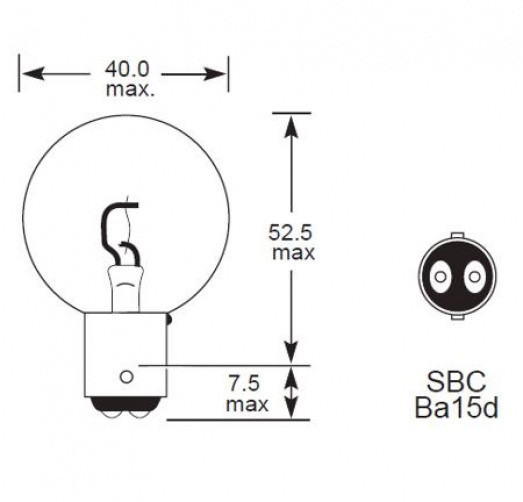 SBC BA15D SINGLE FILAMENT: SBC BA15D base with single axial filament ...