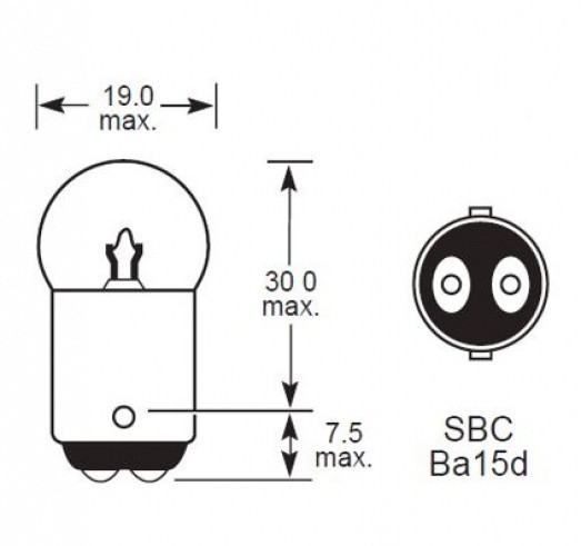 SBC BA15D G19 SF: BA15D Small Bayonet Cap (SBC) - 15mm diameter double ...
