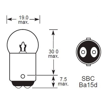 SBC BA15D G19 SF: BA15D Small Bayonet Cap (SBC) - 15mm diameter double ...