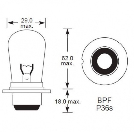 BPF P36S LARGE: British Pre-focus P36S base with single filament and ...