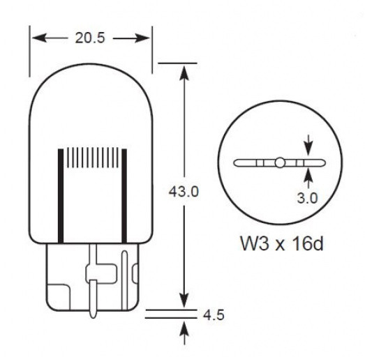 WEDGE T20 W21W: Wedge T20 base 21W bulbs with W3 x 16d capless base and ...