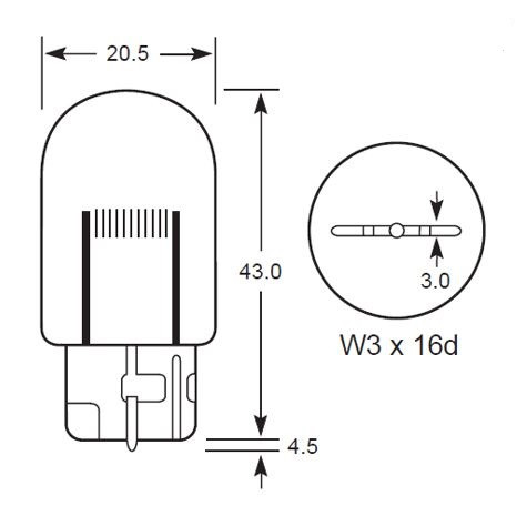 WEDGE T20 W21W: Wedge T20 base 21W bulbs with W3 x 16d capless base and ...