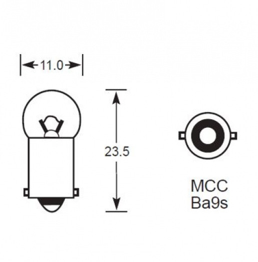 MCC BA9S G11: Miniature Centre Contact BA9S cap with 9mm diameter base ...