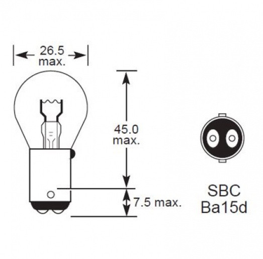 SBC BA15D G25 SF: BA15D Small Bayonet Cap (SBC) - 15mm diameter double ...