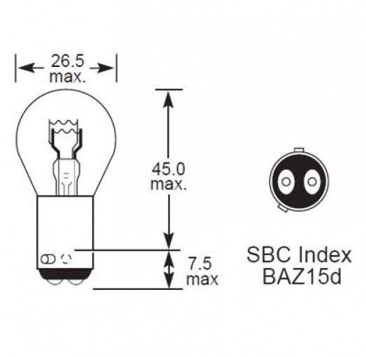 BAZ15D: BAZ15D (P21/4W) double contact, double filament bulb with 15mm ...