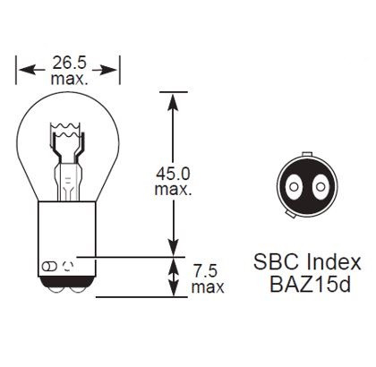 BAZ15D: BAZ15D (P21/4W) double contact, double filament bulb with 15mm ...