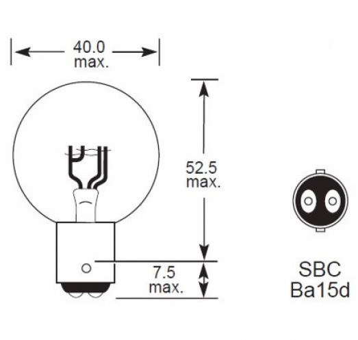 SBC BA15D DOUBLE FILAMENT: SBC BA15D base with double transverse ...