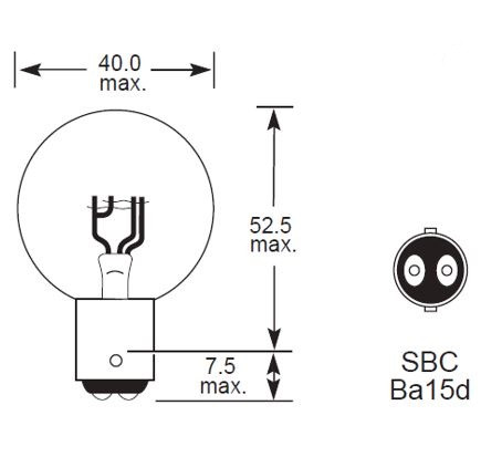 SBC BA15D DOUBLE FILAMENT: SBC BA15D base with double transverse ...