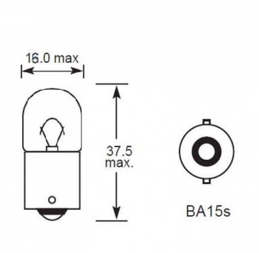 SCC BA15S T16: Single Centre Contact (SCC) BA15S base with 15mm ...